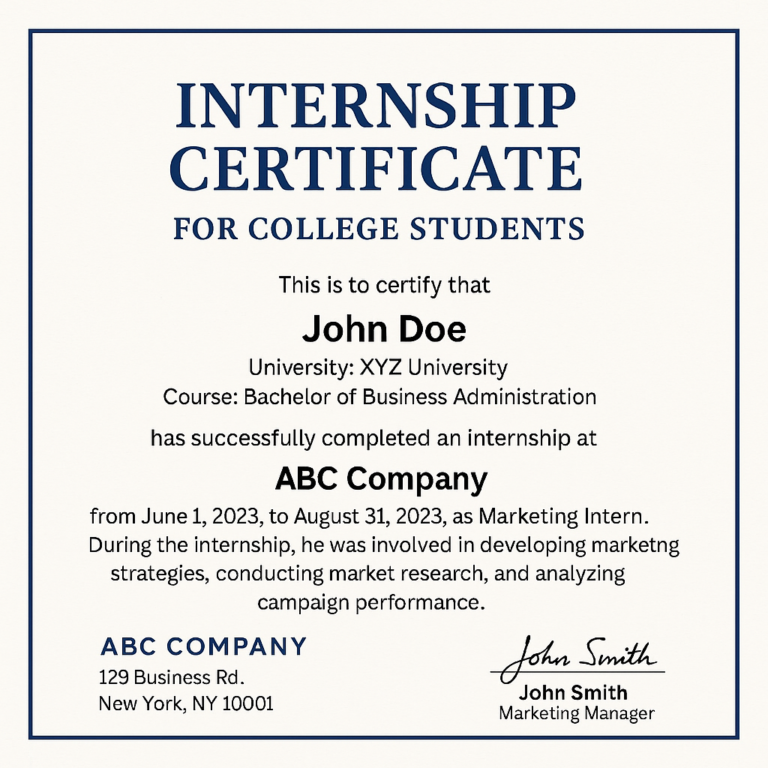 Internship Certificate Format 2025 - Free Word & PDF Templates